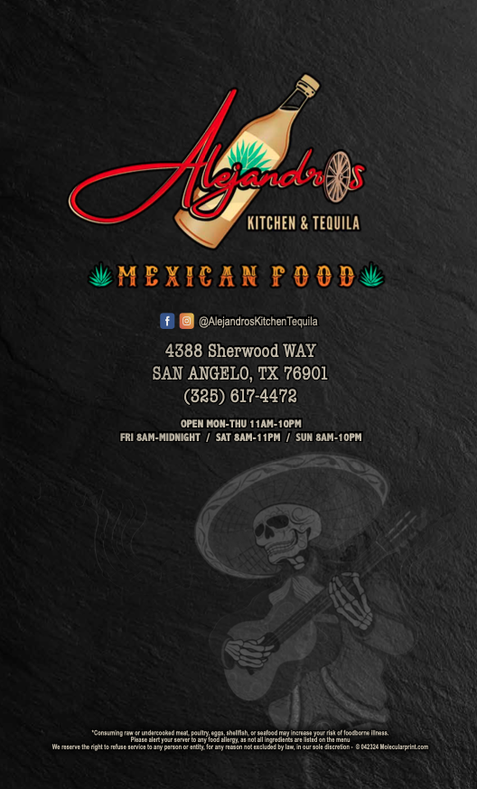 Menu - Alejandro's Kitchen & Tequila